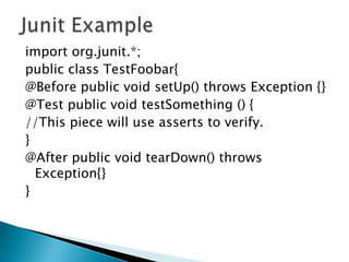 Writing testable code | PPTX | Programming Languages | Computing