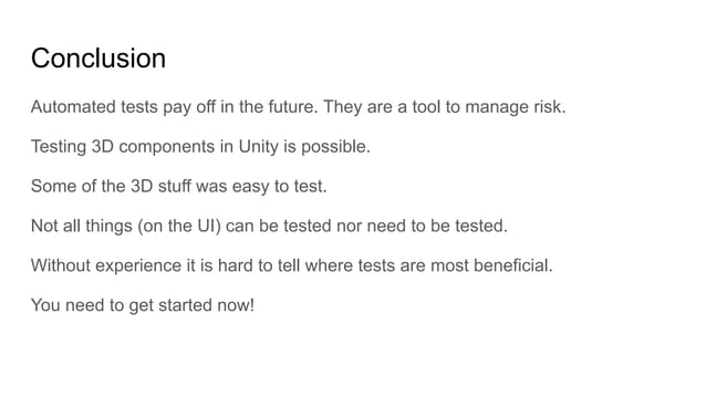 Writing Tests with the Unity Test Framework | PPT