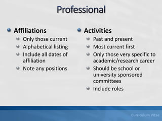Writing the curriculum vitae | PPT
