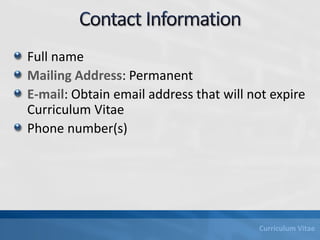Writing the curriculum vitae | PDF