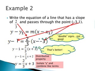 Writing the equations of lines(point slope form) | PPT
