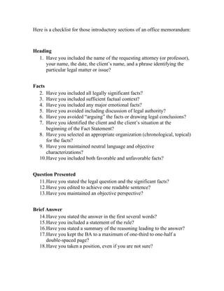 Writing the memo | DOC | Legal Services Industry | Industries