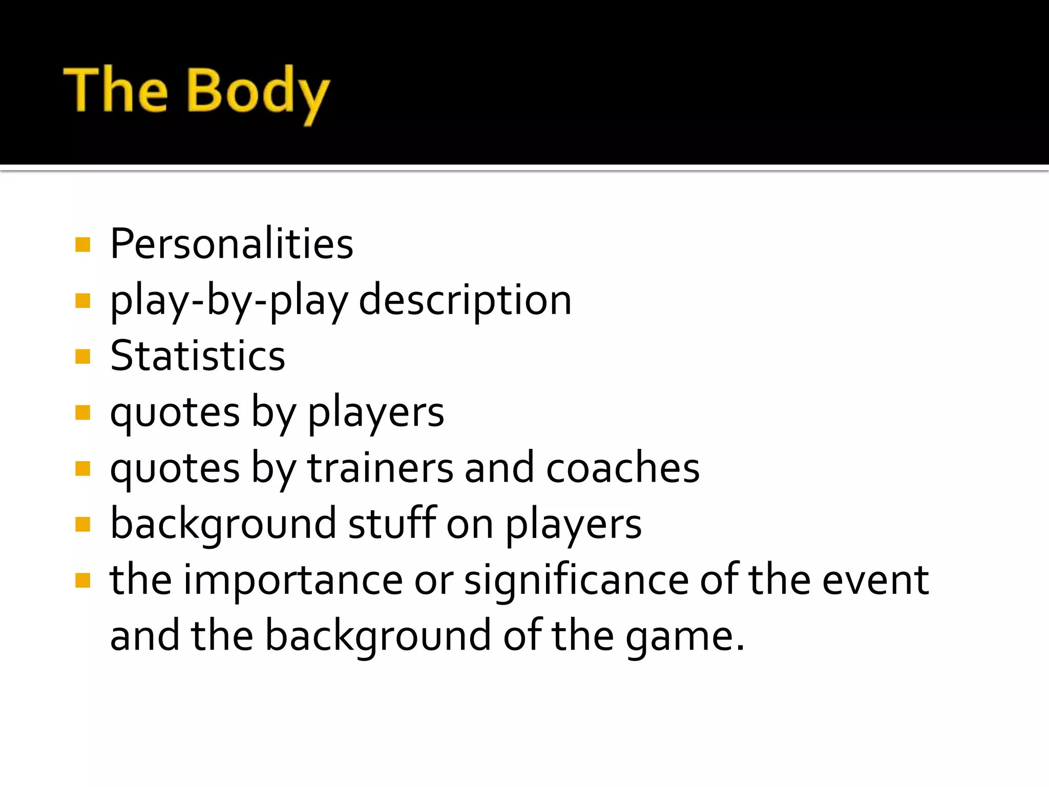 Writing the Sports Story | PPTX