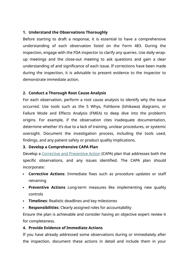 6 Tips for Writing an Effective FDA 483 Response | PDF