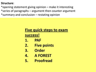 Writing to argue - info and ideas exam | PPTX | Education