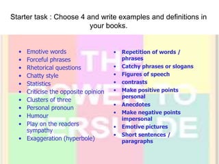 Writing To Persuade KS3 with persuasive techniques | PPT