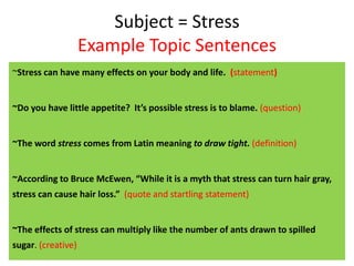 Writing topic sentences | PPTX