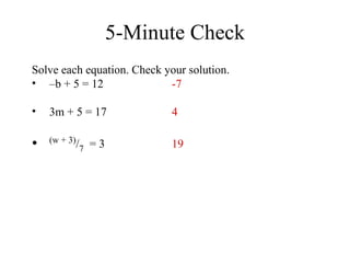 Writing two step equations | PPT