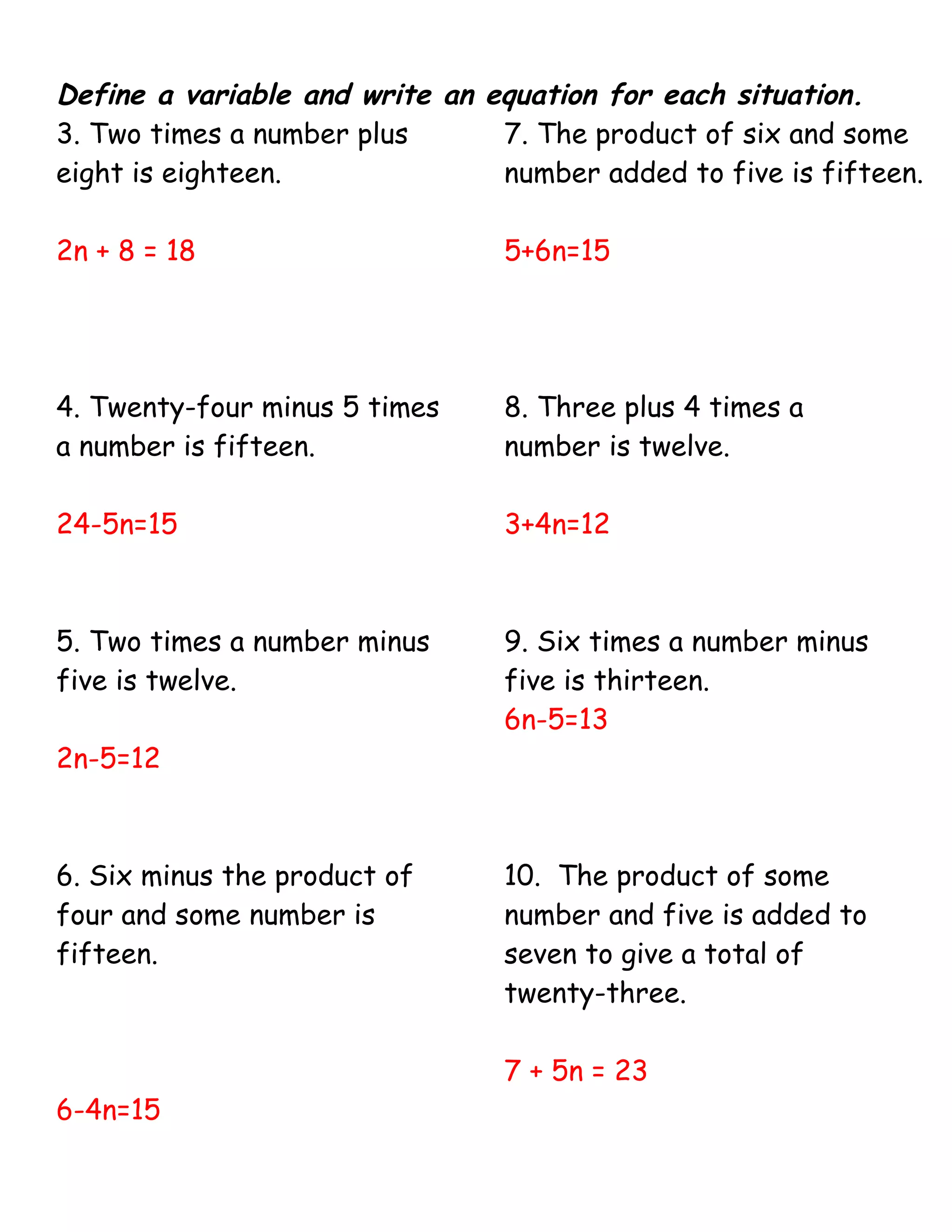 Writing two step equations | DOC