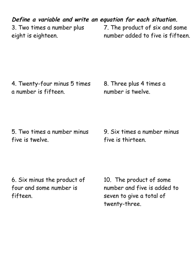 Writing two step equations | DOC