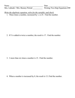 Writing two step equations | DOC