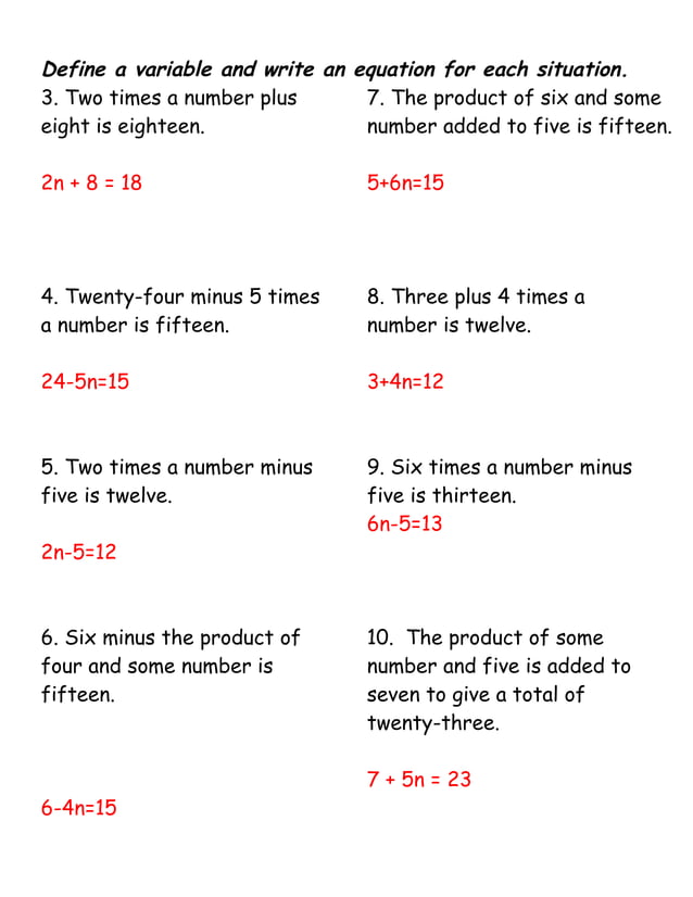 Writing two step equations | DOC