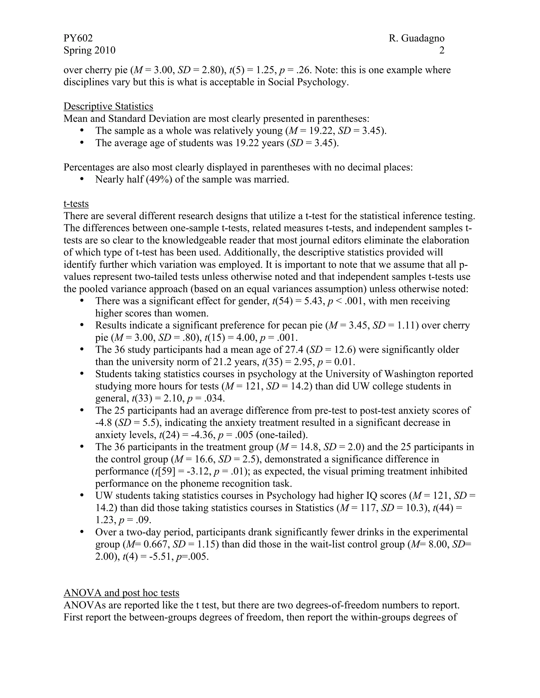 Writing up your results – apa style guidelines | PDF