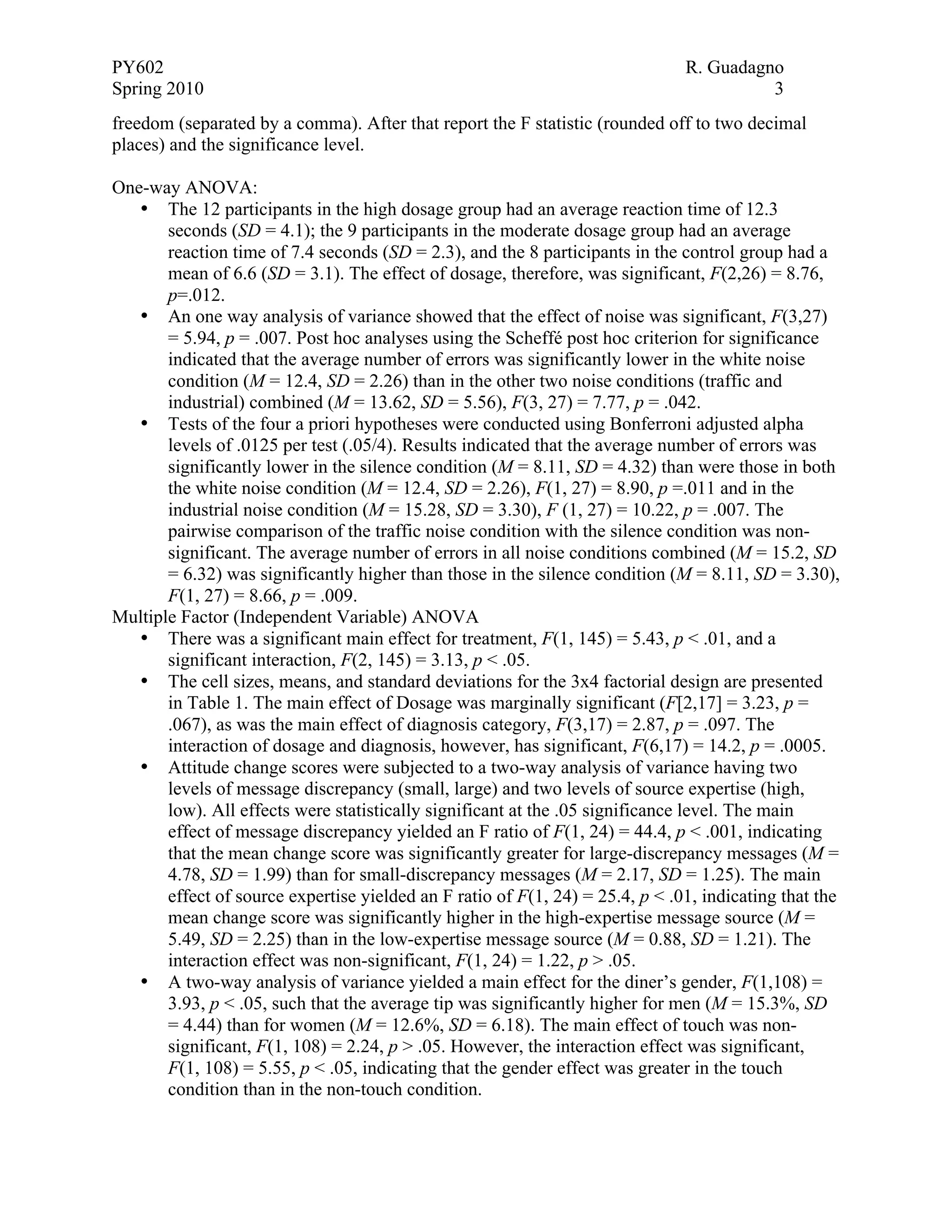 Writing up your results – apa style guidelines | PDF