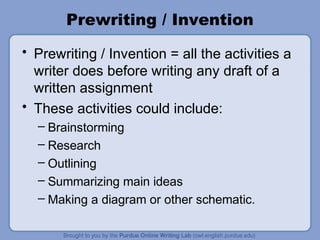 Writing Process Slideshow from OWL used in class | PPT