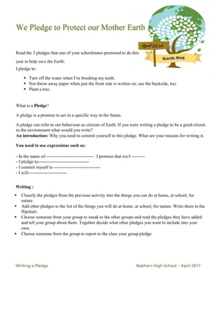 We Pledge to Protect our Mother Earth (Writing) | PDF