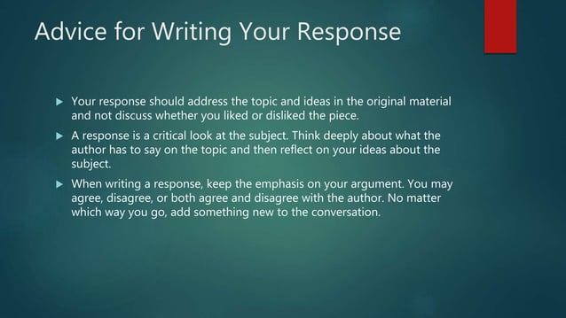 Writing your response for a Summary Response Essay | PPTX