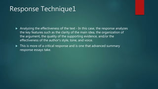 Writing your response for a Summary Response Essay | PPTX