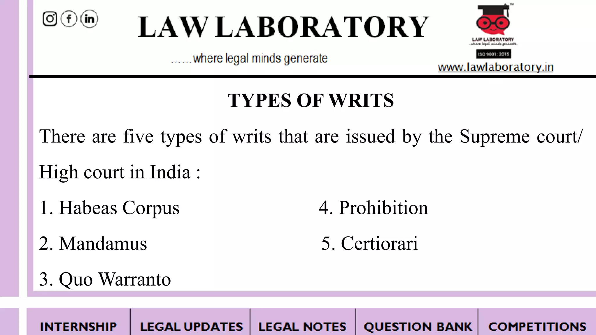 Writs in Constitution of India | PPTX
