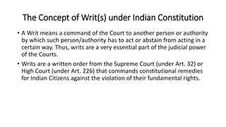 concept of Writs.pptx of Indian constitution | PPTX