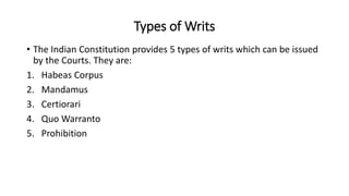 concept of Writs.pptx of Indian constitution | PPTX