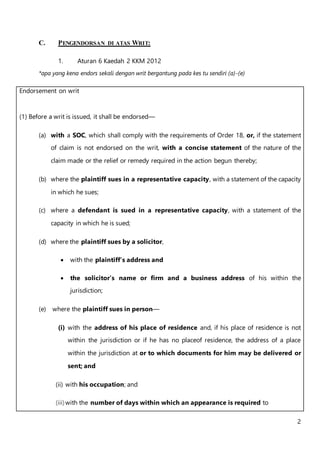 Writ, service, appearance & judgment in default (2017-2018) | DOCX