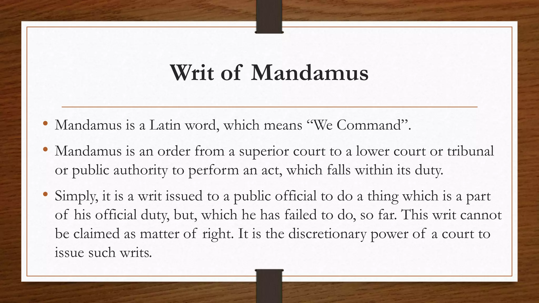 Writs under Indian constitution | PPTX