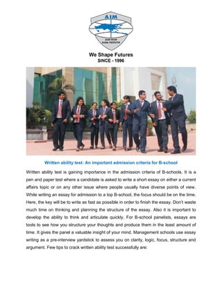 Written ability test an important admission criteria for b-school | PDF