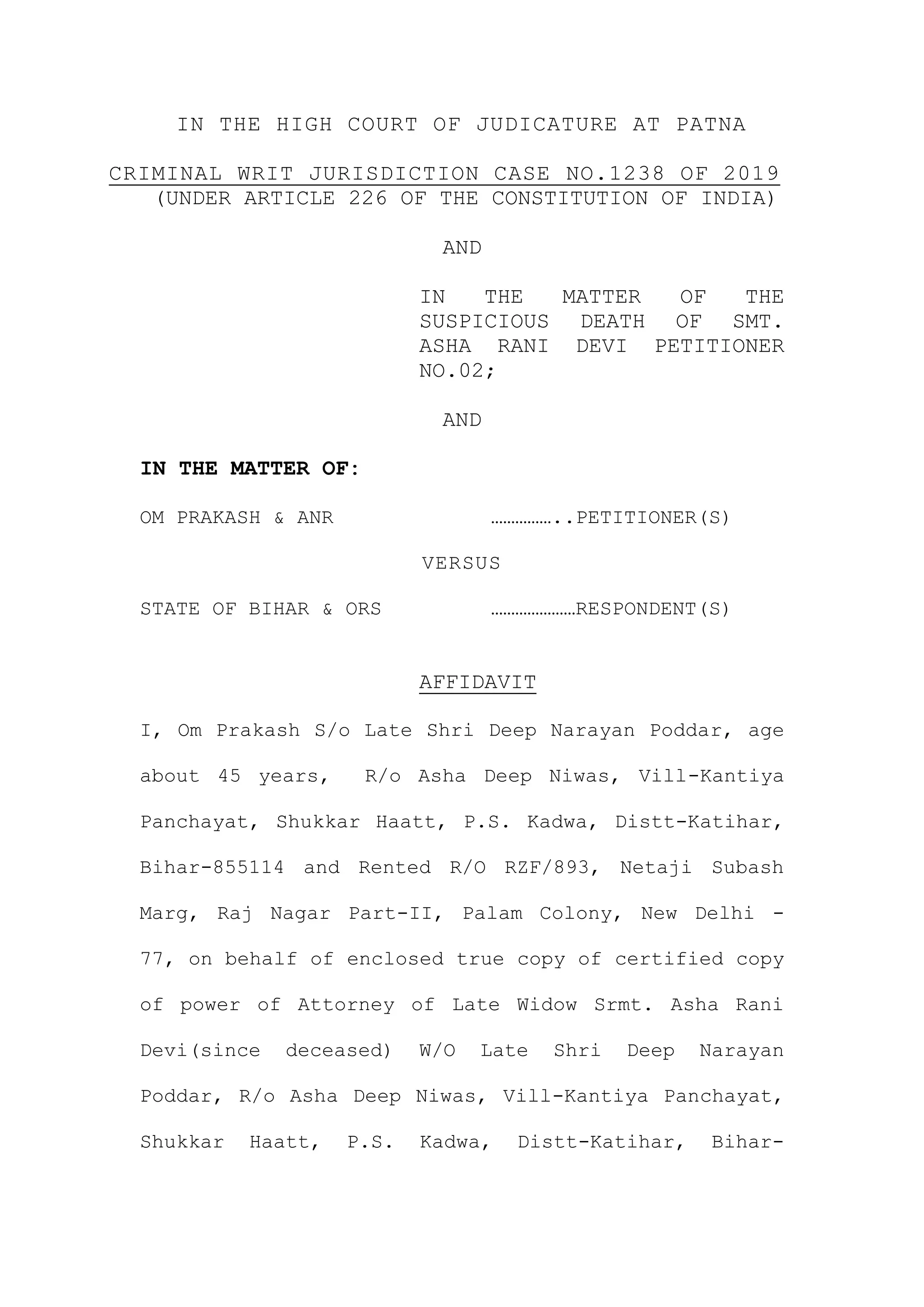 Written Arguments along with Affidavit before Patna High Court | PDF