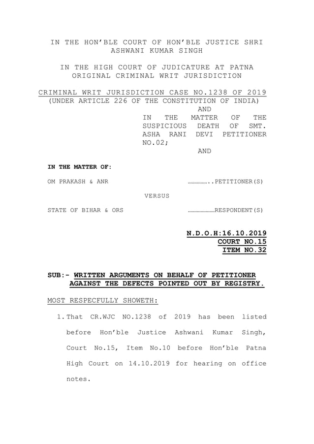 Written Arguments along with Affidavit before Patna High Court | PDF