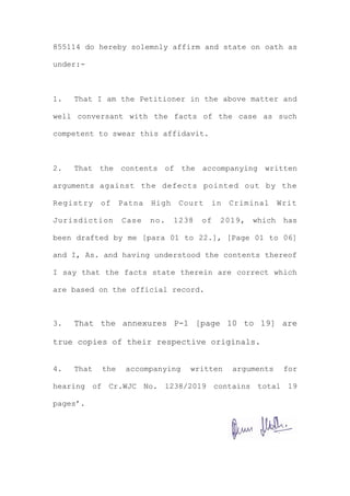 Written Arguments along with Affidavit before Patna High Court | PDF