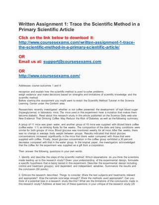 Written assignment 1 trace the scientific method in a primary ...