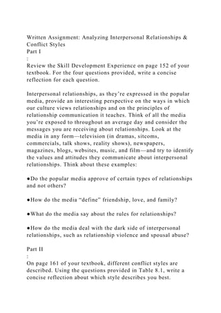 Written Assignment Analyzing Interpersonal Relationships & Conflict.docx