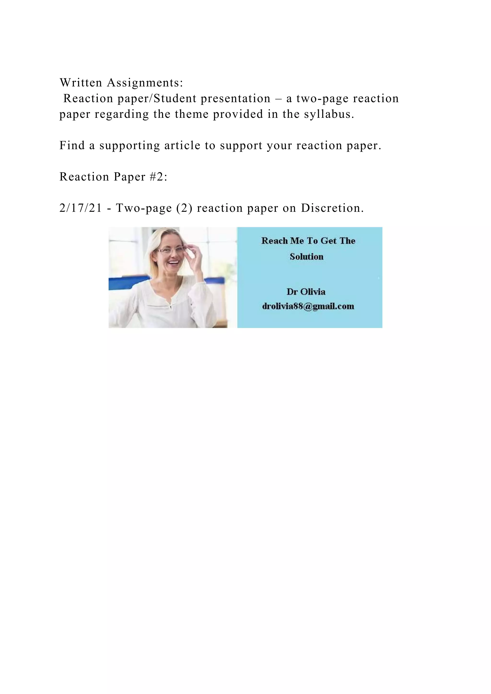 Written Assignments Reaction paperStudent presentation – a two-p | DOCX