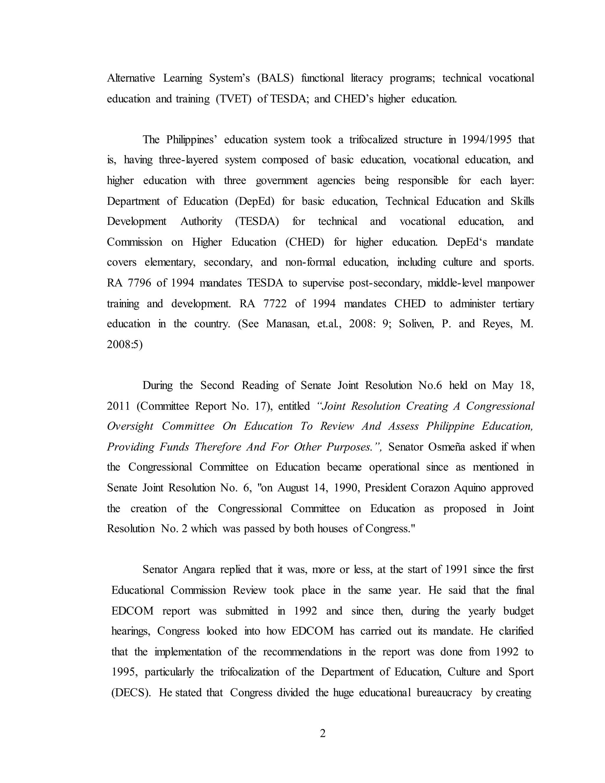 Trifocalization in the Educational System of the Philippines | DOCX