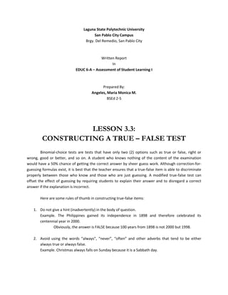 True False Test Examples