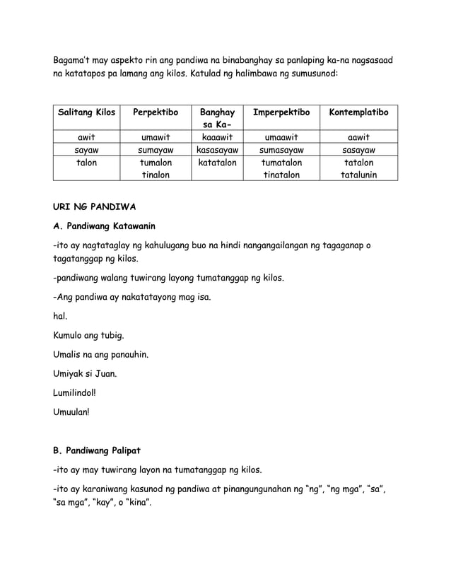 Ang pandiwa at ang mga gamit nito....... | PDF
