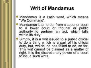 Writ..... types of writ | PPT | Hinduism | Religion & Spirituality