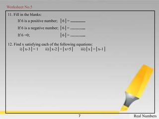 MATHEMATICS WORKBOOK FOR THE UNIT "REAL NUMBERS" | PPSX