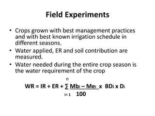 WR, NIR, GIR, ER, methods for estimating ER, Irrigation efficiencies.ppt