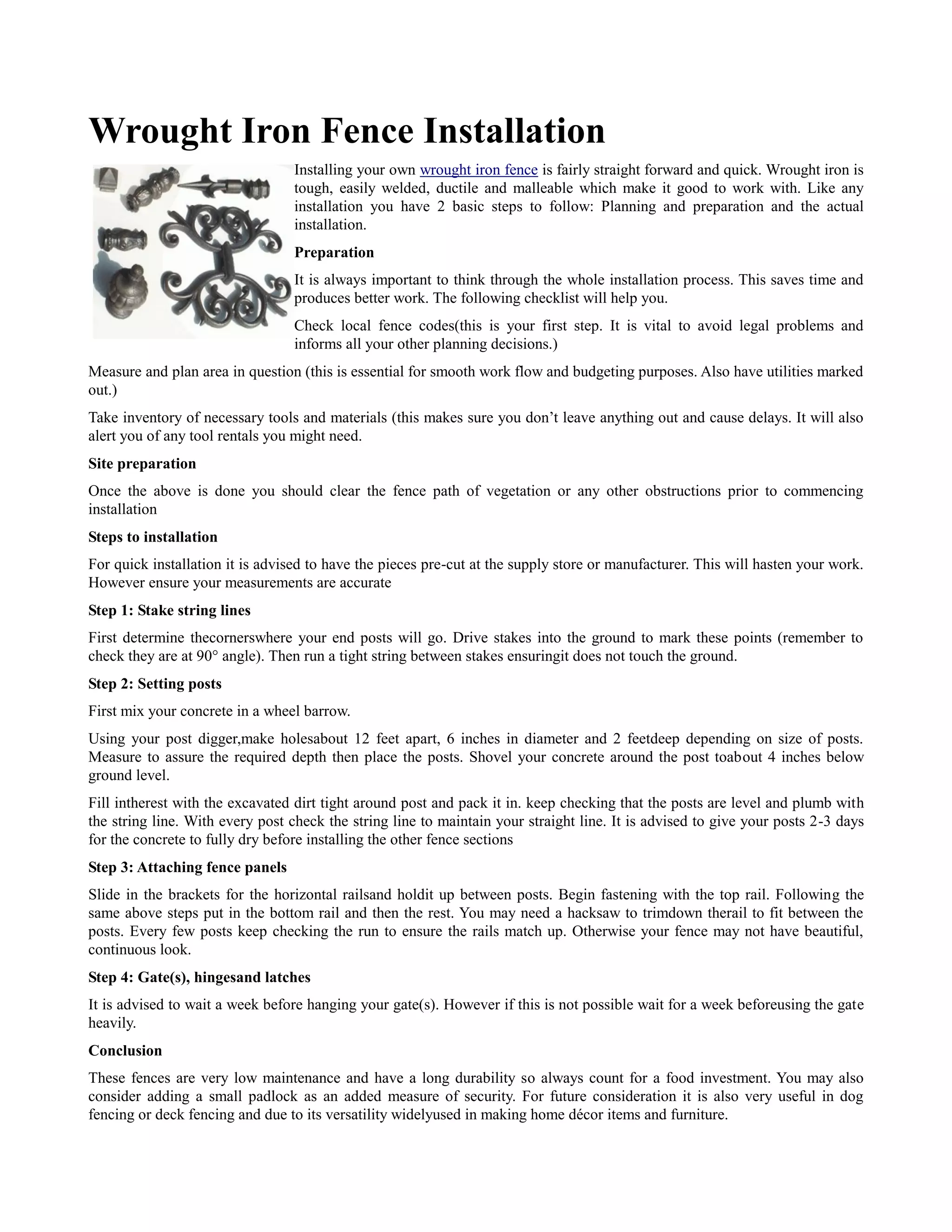 Wrought iron fence installation | PDF