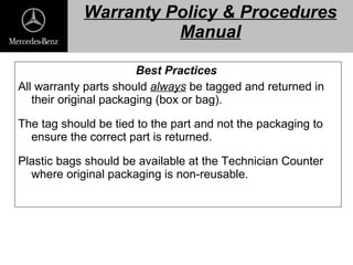 Warranty Parts Return Presentation 09 2003 | PPT | Auto Parts | Automotive
