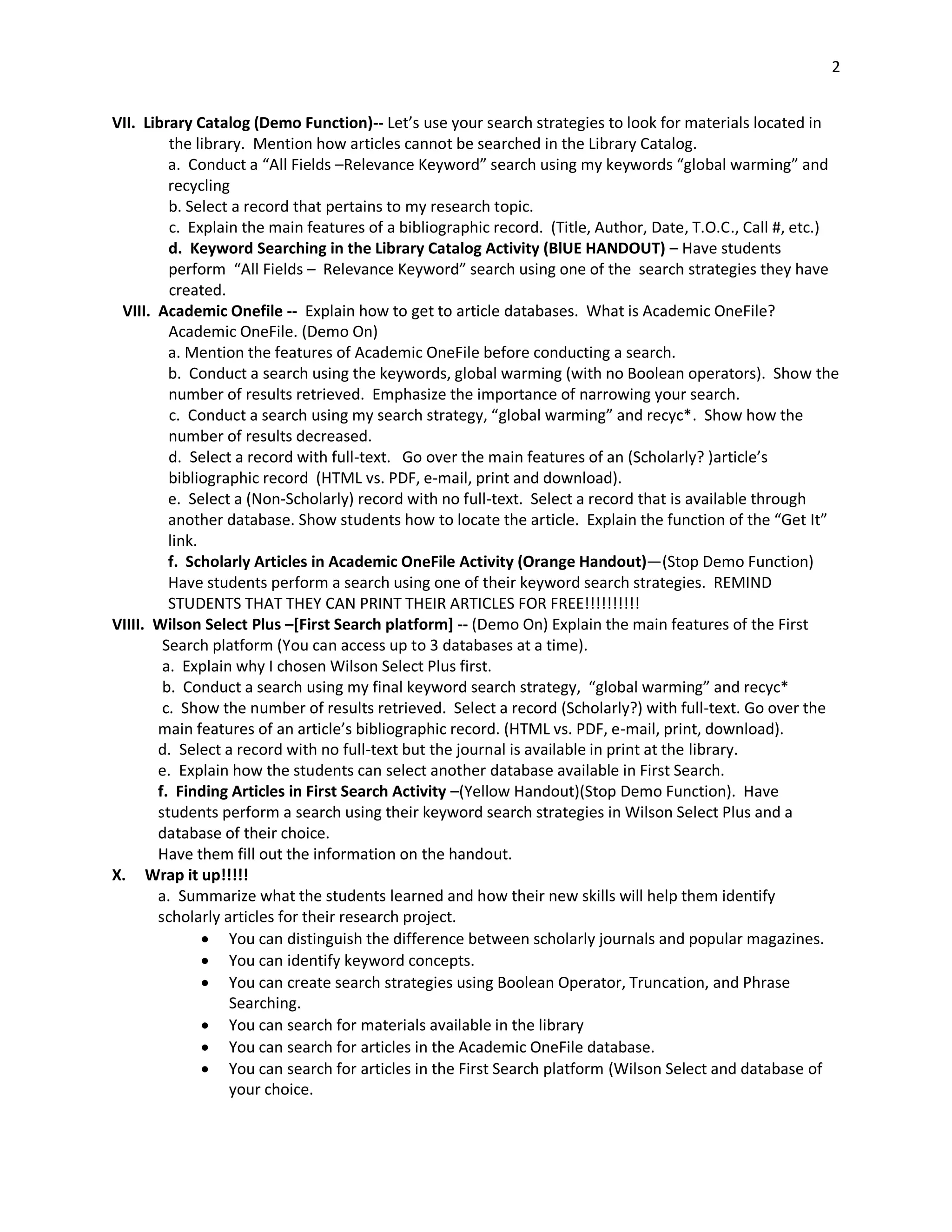 WRT 160 Library Instruction Outline | PDF