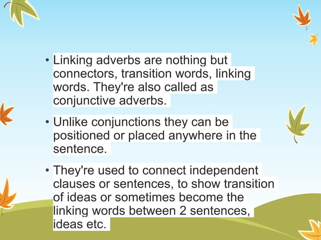 adverbs, kinds of adverbs, linking adverbs | PPTX