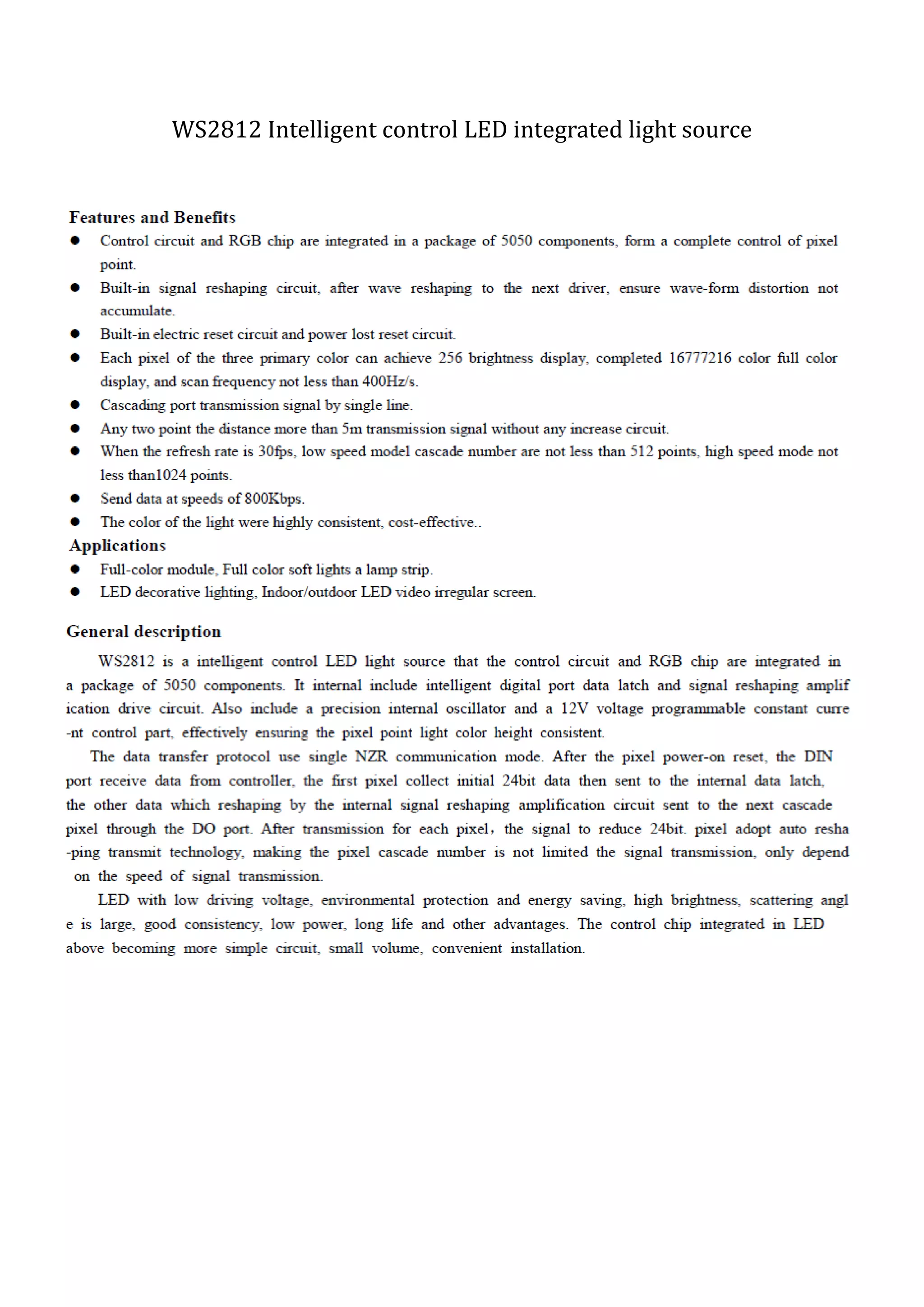 WS2812 Smart LED Datasheet | PDF