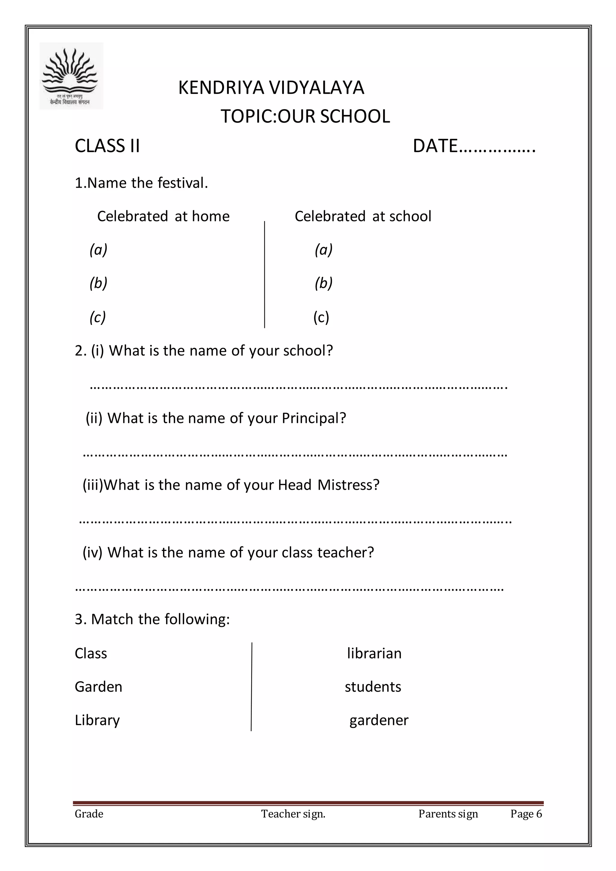 CLASS II EVS WORKSHEETS | DOCX