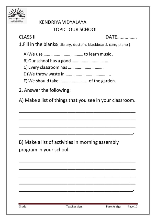 Class Ii Evs Worksheets Docx
