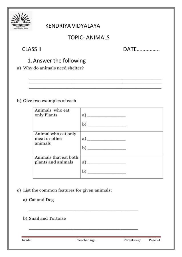 CLASS II EVS WORKSHEETS | DOCX