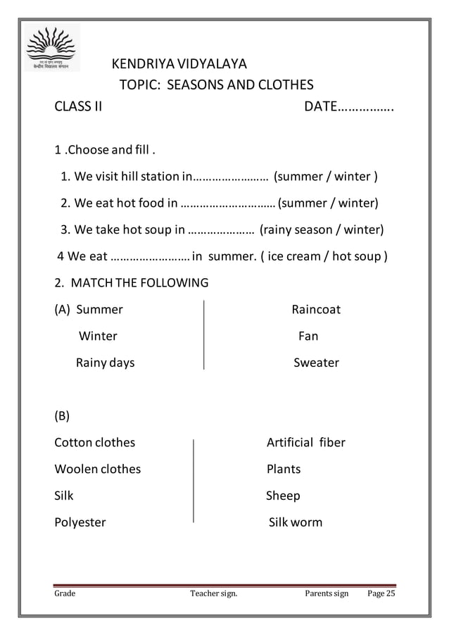 CLASS II EVS WORKSHEETS | DOCX