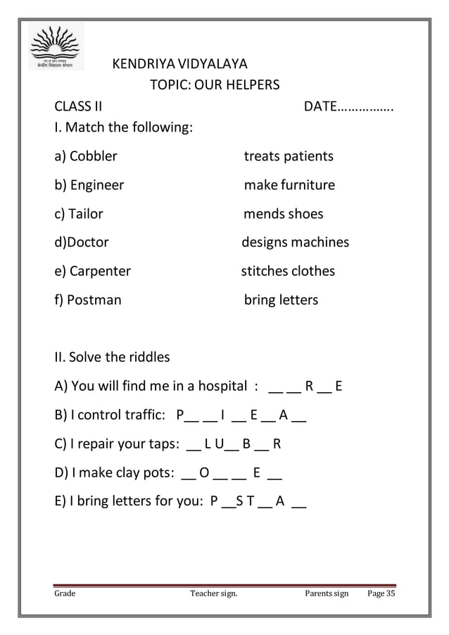 CLASS II EVS WORKSHEETS | DOCX